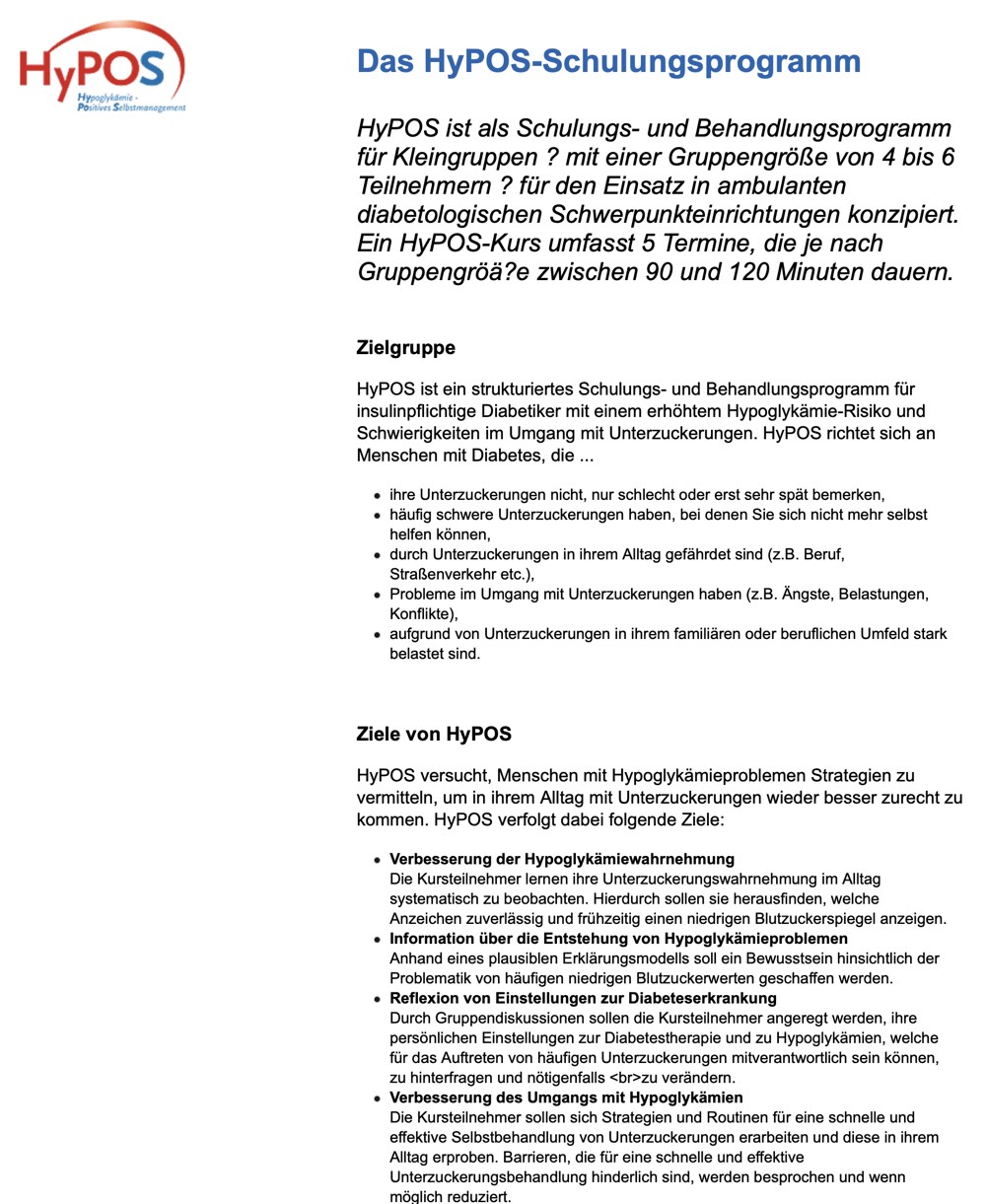 HyPOS – Unterzuckerung besser wahrnehmen, vermeiden und bewältigen. Ein ...